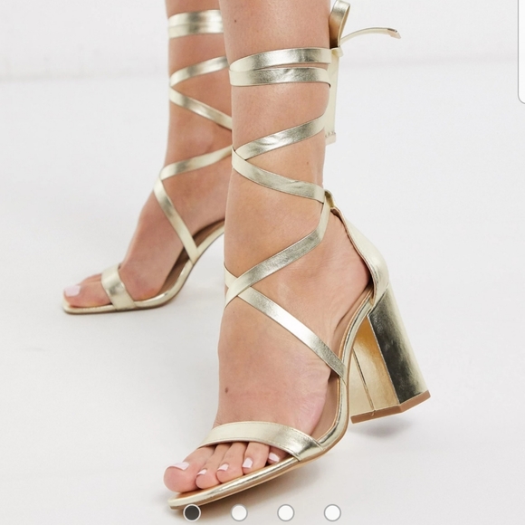 ASOS | Shoes | New Asos Gladiator Style Gold Strap Lace Up Block Heel ...